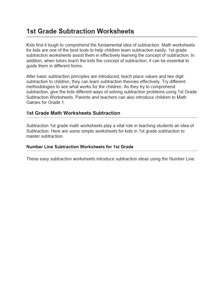 1st Grade Subtraction Worksheets | PDF | Subtraction | Mathematics