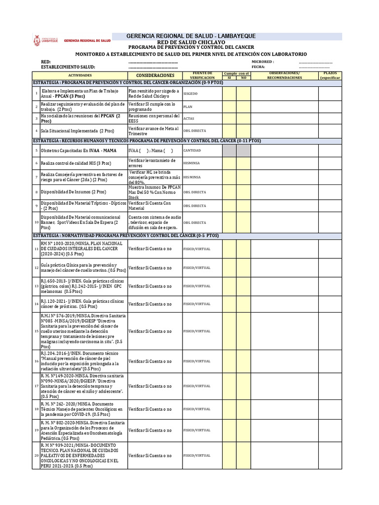 Ficha Monitoreo Ipress Con Laboratorio Cancer 2023.. | PDF | Cáncer ...