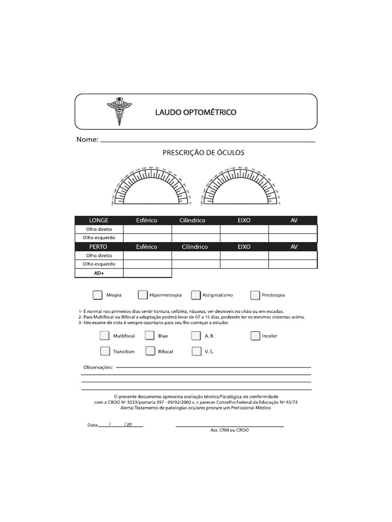 Otica Luck - Laudo Optometrico | PDF