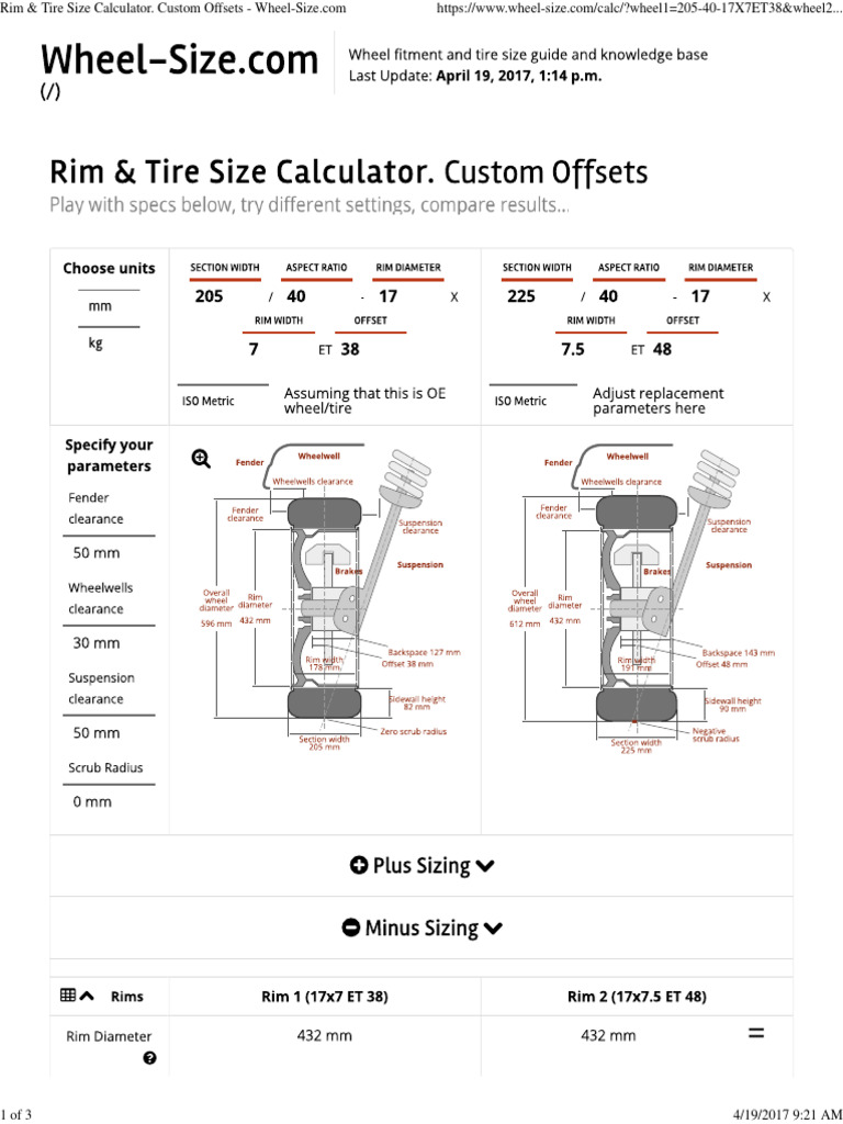 Rim & Tire Size Calculator. Custom Offsets - Wheel-Size | PDF ...