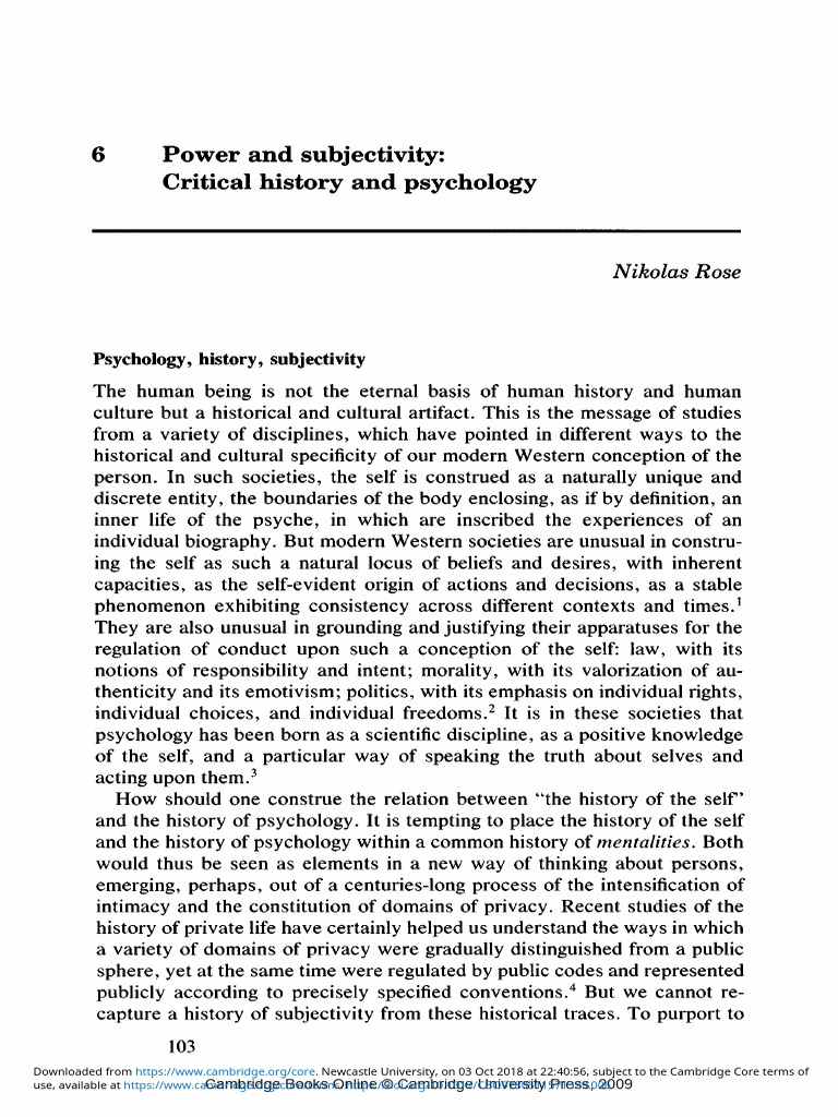 Power and Subjectivity Critical History and Psychology | PDF ...