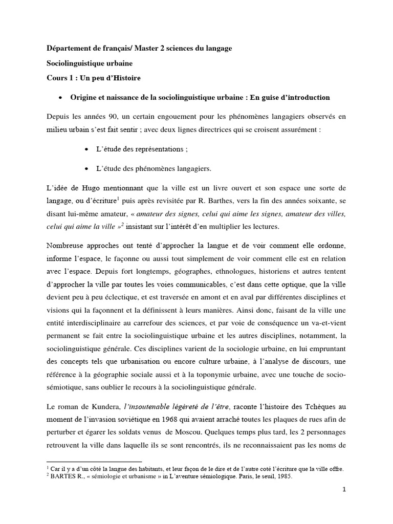 Cours 1 Socio Urbaine | PDF | Sociolinguistique | Sociologie