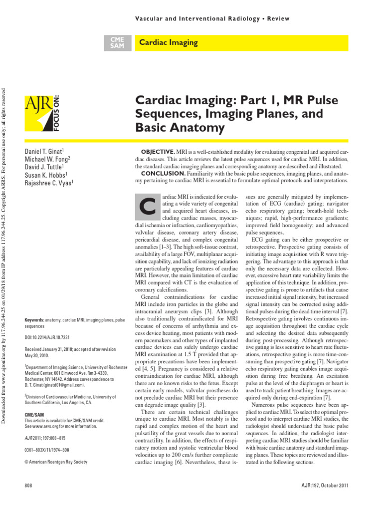 Cardiac MRI 1 | PDF | Magnetic Resonance Imaging | Heart