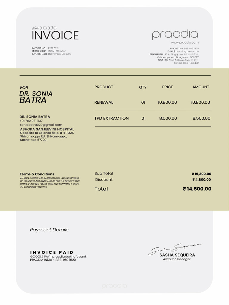 Renwal Invoice - Dr. Sonia Batra 2023-24 | PDF