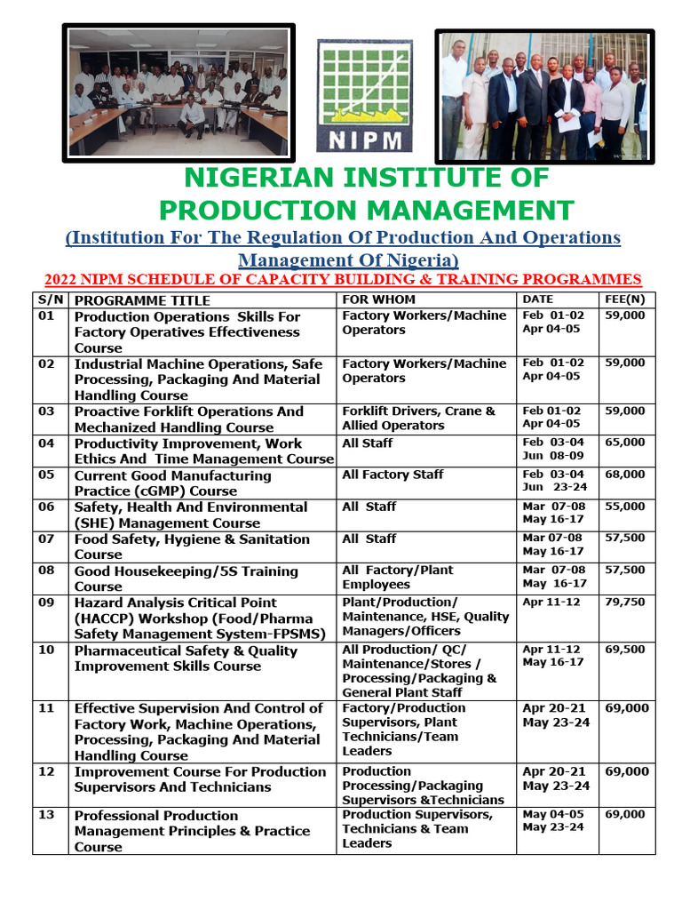 NIPM 2022 Training Schedule | PDF | Logistics | Warehouse