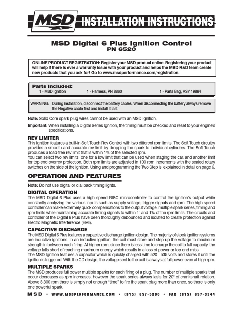 MSD Digital 6 Plus Ignition Control: Installation Instructions 1 | PDF ...