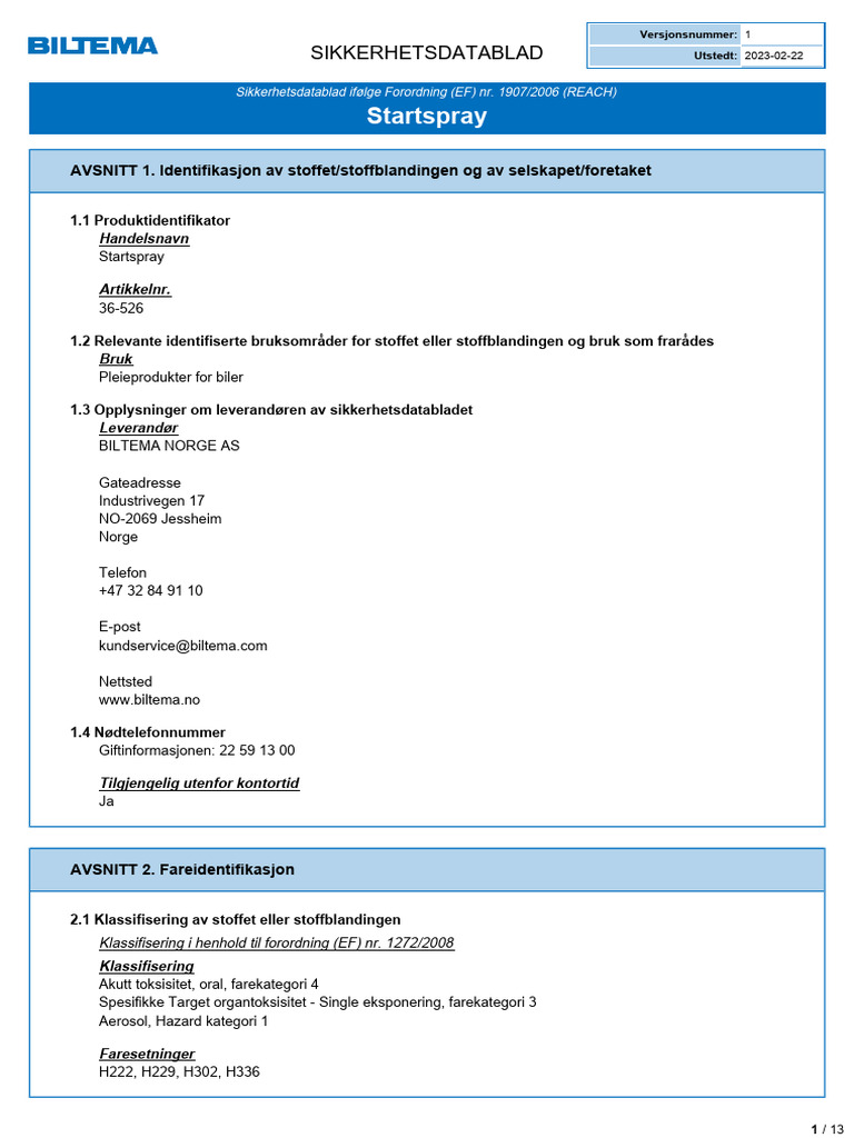 Sikkerhetsdatablad | PDF