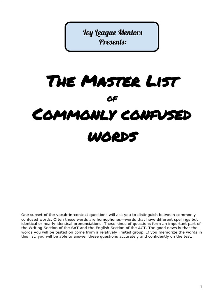 Master List of Commonly Confused Words | PDF | Verb | Adjective