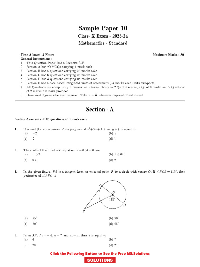 Math Sample Paper | PDF | Abstract Algebra | Mathematical Objects