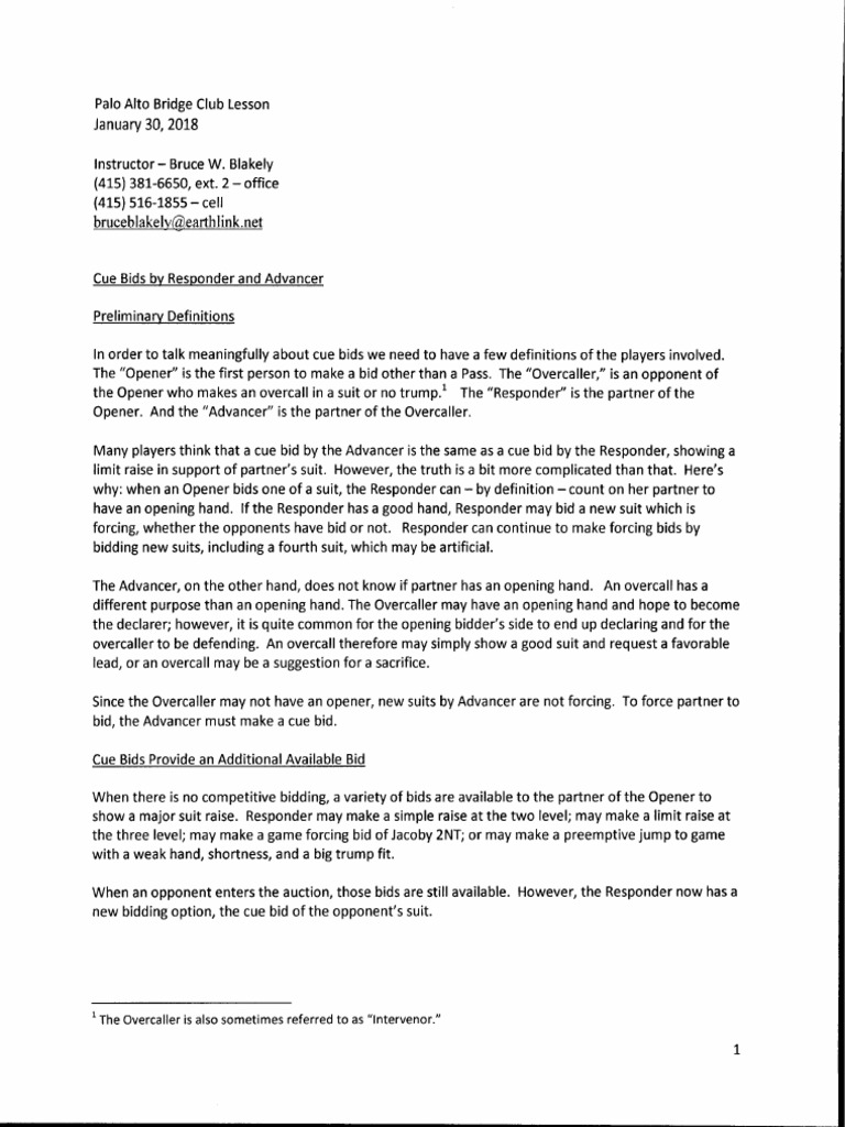 Cuebids HO | PDF | Contract Bridge | Card Games