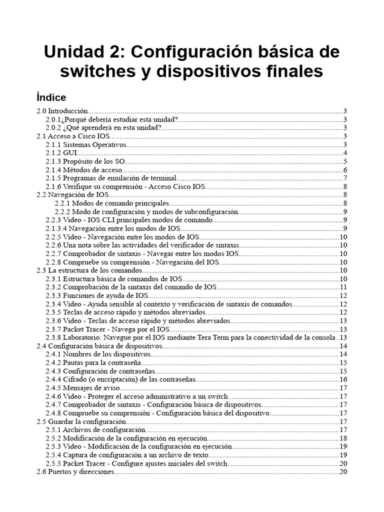 2-Configuración Básica de Switches y Terminales | PDF | Cubierta segura | Dirección IP