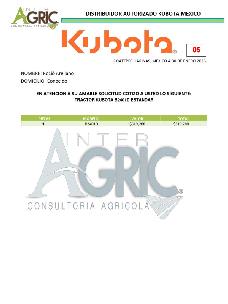 Precio del Kubota B2401 en México | PDF
