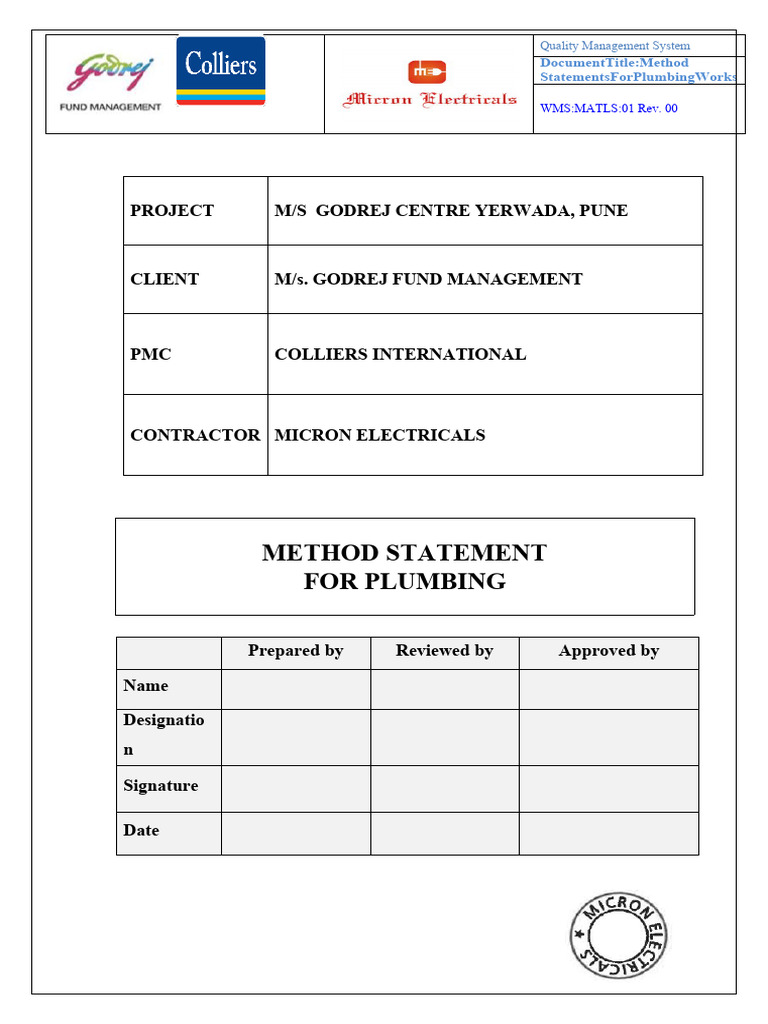 Ms - 01 - Phe Method Statement | PDF | Pipe (Fluid Conveyance) | Pump