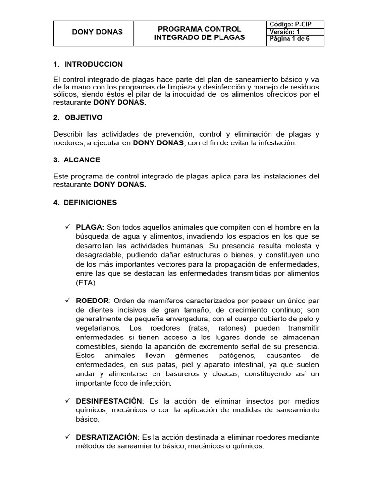 Programa Control de Plagas y Roedores | Descargar gratis PDF ...