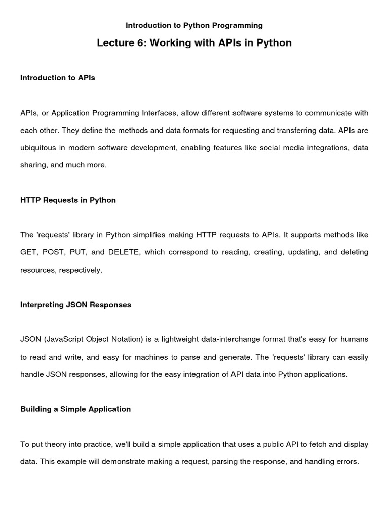 Python Lecture 6 Working With APIs in Python | PDF | Computers Python Lecture 6 Working With APIs in Python | PDF | Computers