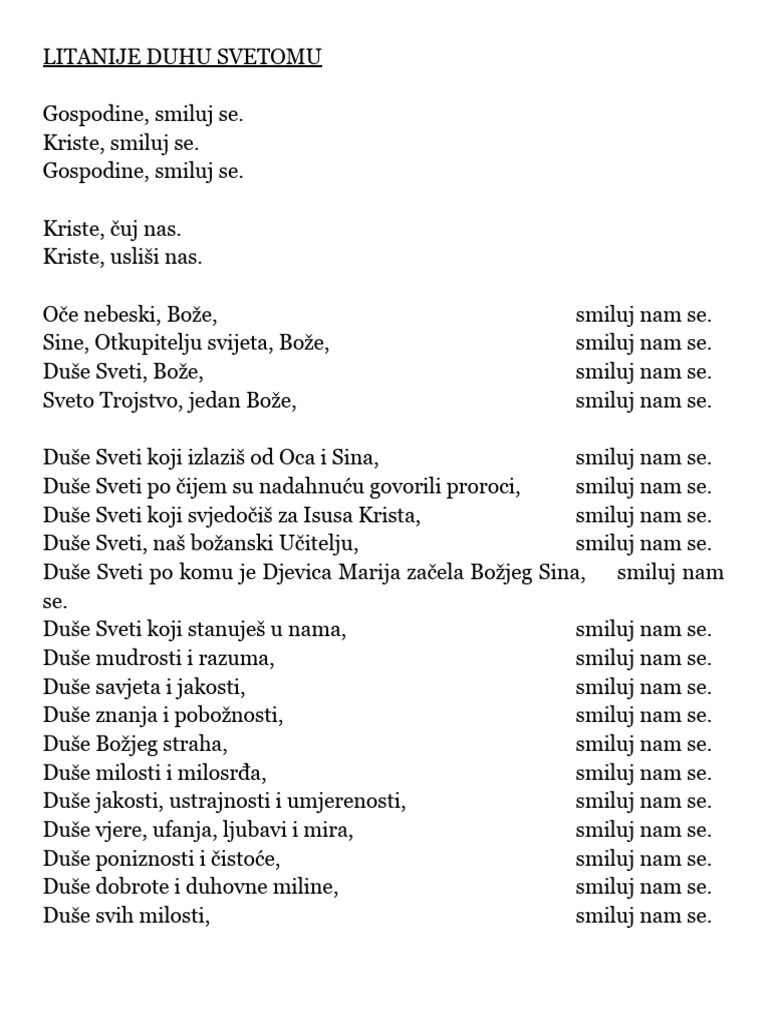Litanije Duhu Svetomu I Zdravo, Zvijezdo Mora | PDF