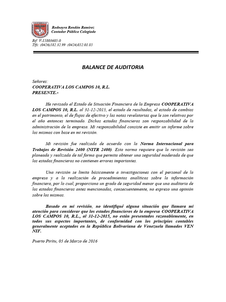 Balance Auditado | PDF | Estado financiero | Auditoría