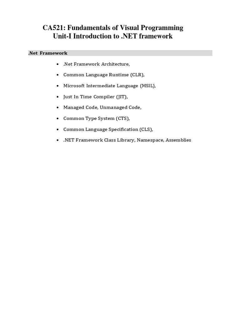 Unit 1 Theory Material Download Free Pdf C Sharp Programming Language Information Technology