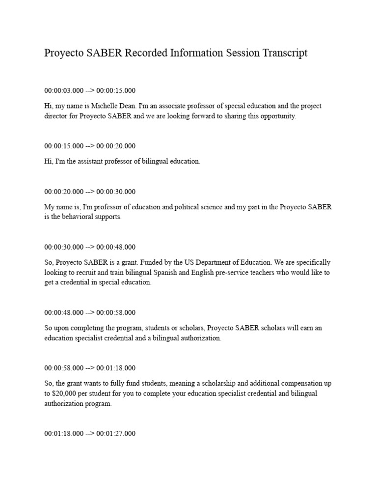 Proyecto Saber Recorded Information Session Transcript | PDF | Special ...