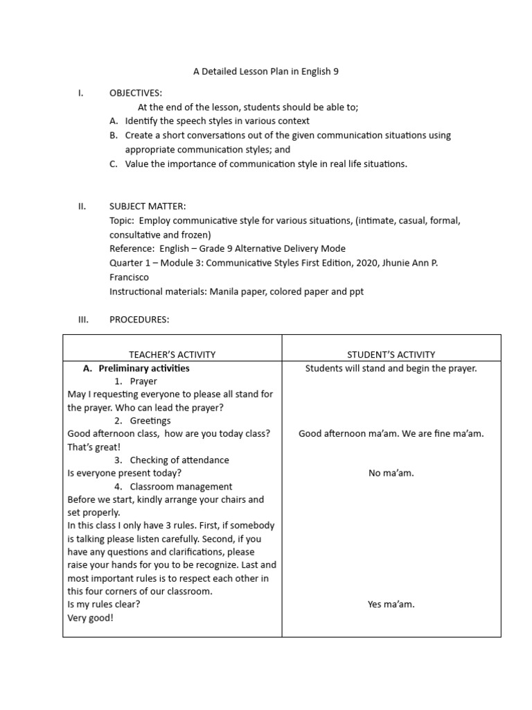 A. Preliminary Activities | PDF | Communication | Conversation