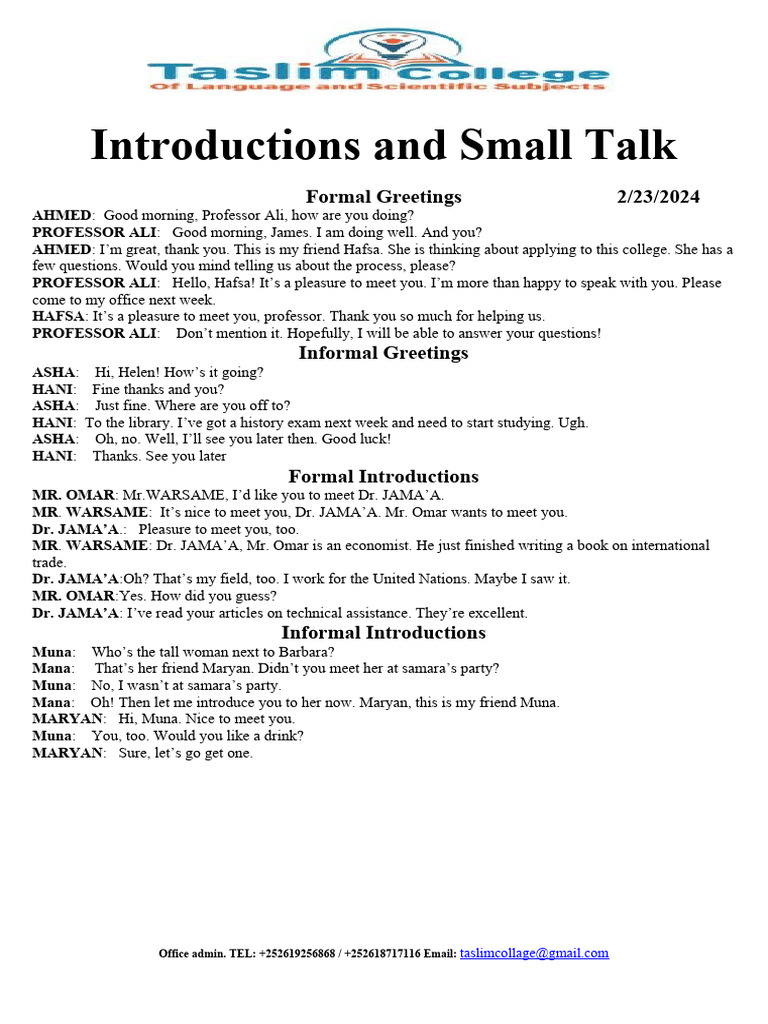 Introductions and Small Talk | PDF