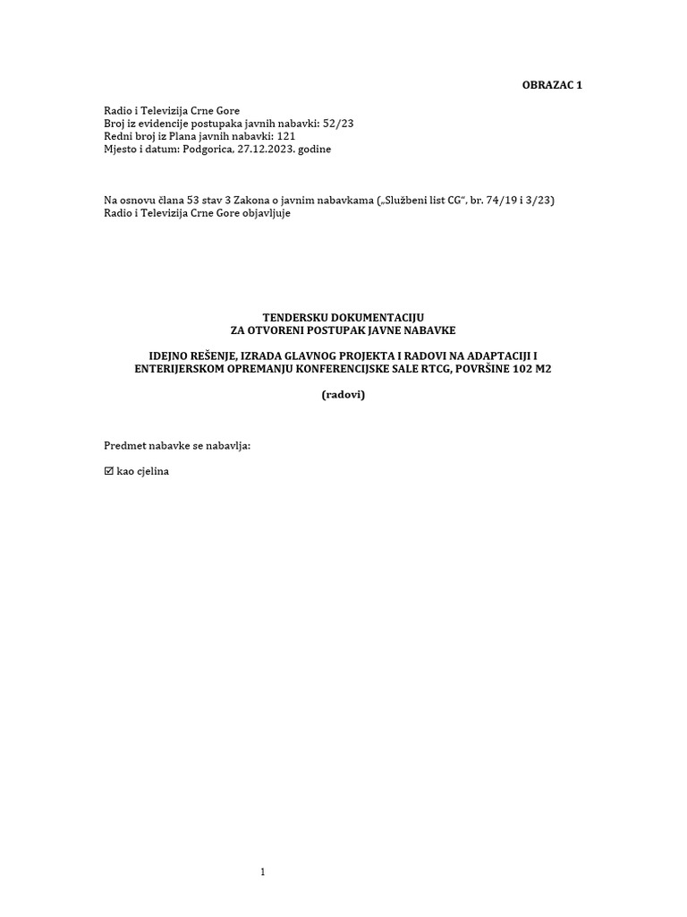 Tenderska Dokumentacija | PDF