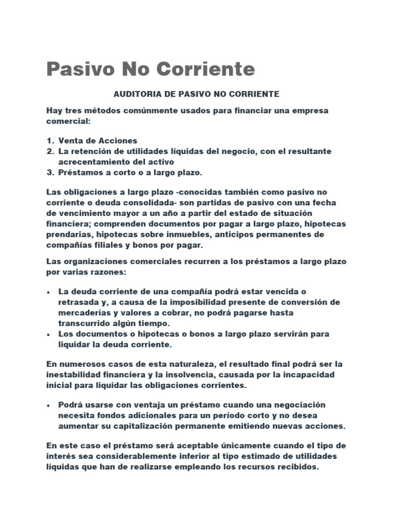Auditoría y Control del Pasivo No Corriente | PDF | Préstamo ...