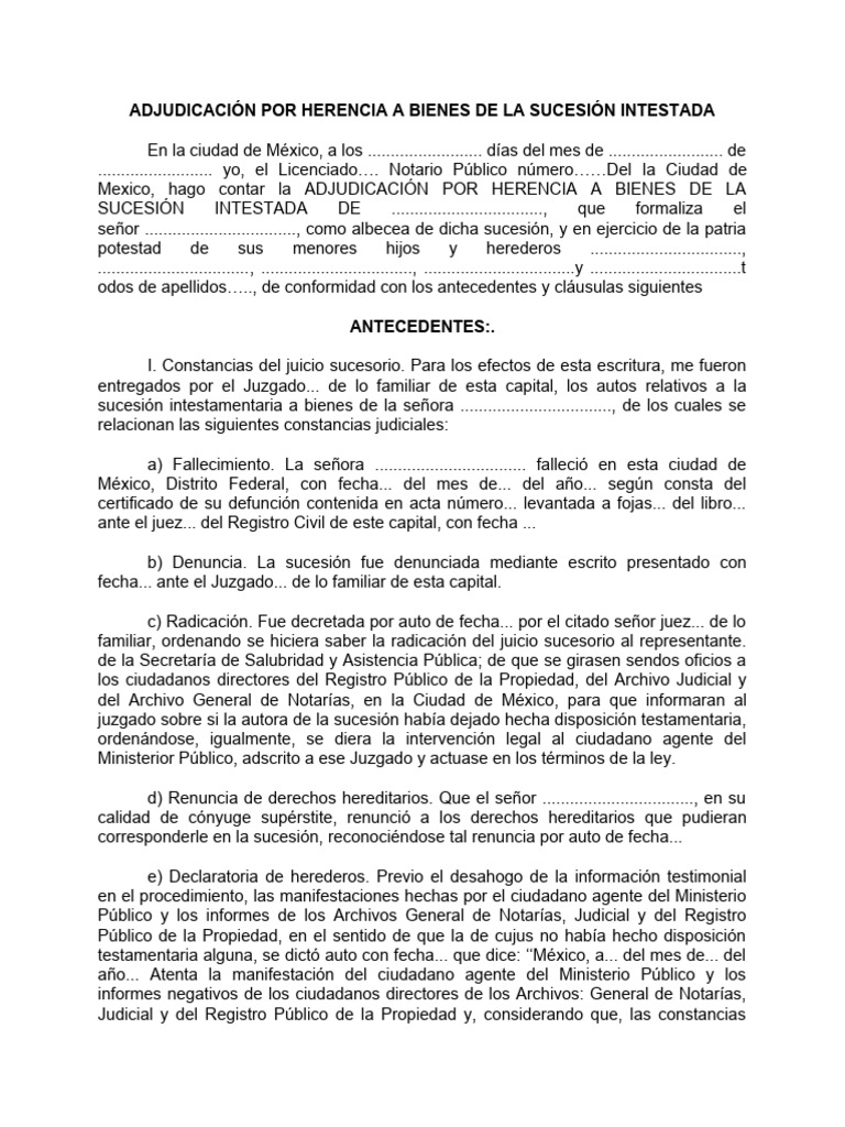 Adjudicación Por Herencia A Bienes de La Sucesión Intestada | PDF ...