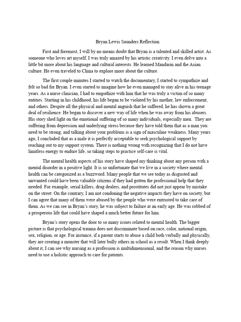 Bryan Lewis Saunders Reflection | PDF | Mental Disorder | Nursing