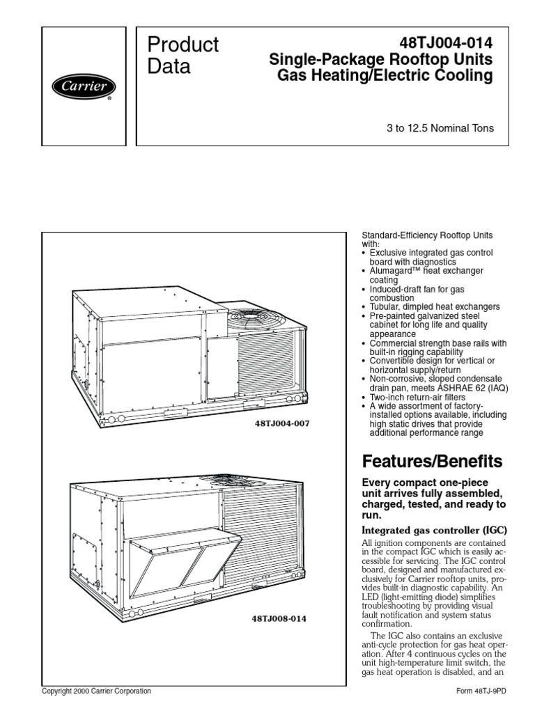 Product 48tj004 014 Data Gas Heating Electric Cooling | PDF