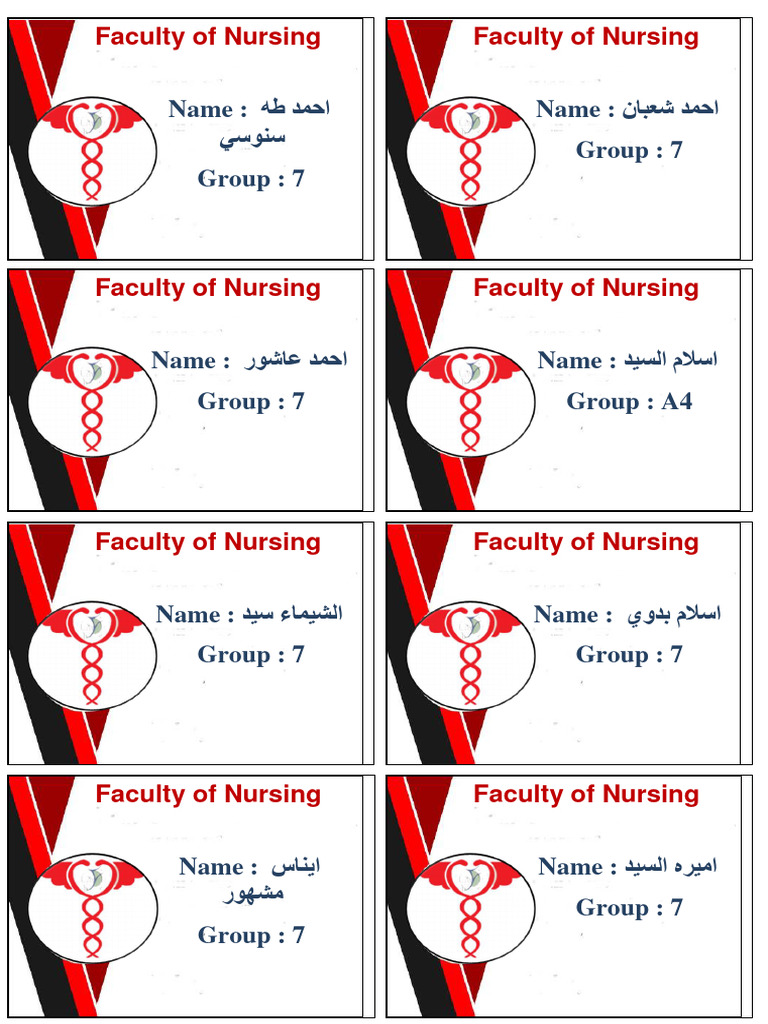 Name: هط دمحا يسونس Group: 7 Name: نابعش دمحا Group: 7: Faculty of Nursing Faculty of Nursing | PDF