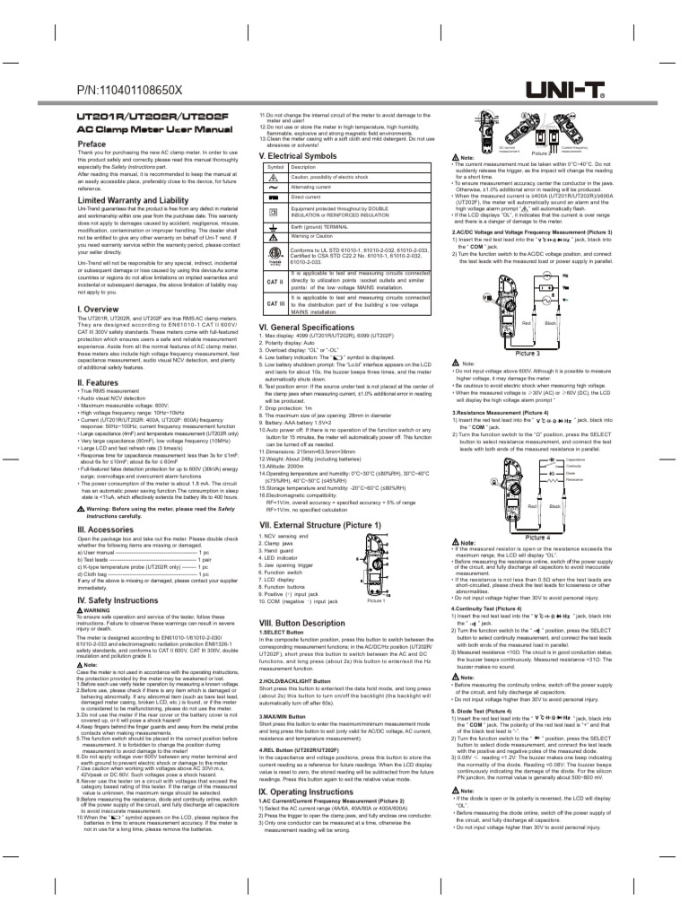 UT201R 202R 202F English Manual | PDF
