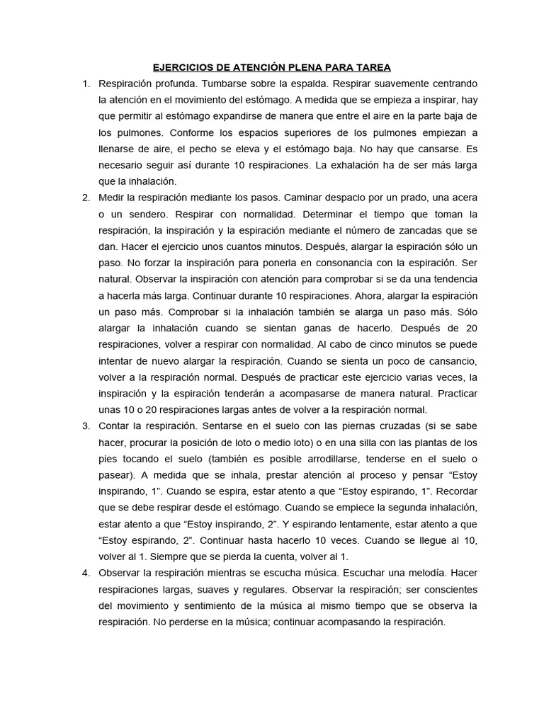 Ejercicios De Atención Plena Pdf Respiración
