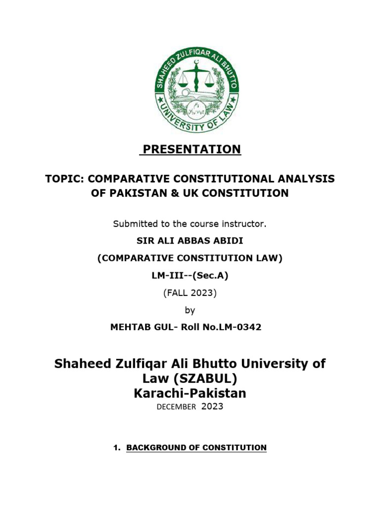 Comparative Analysis of Pakistan & UK Constitutions | PDF | Separation ...