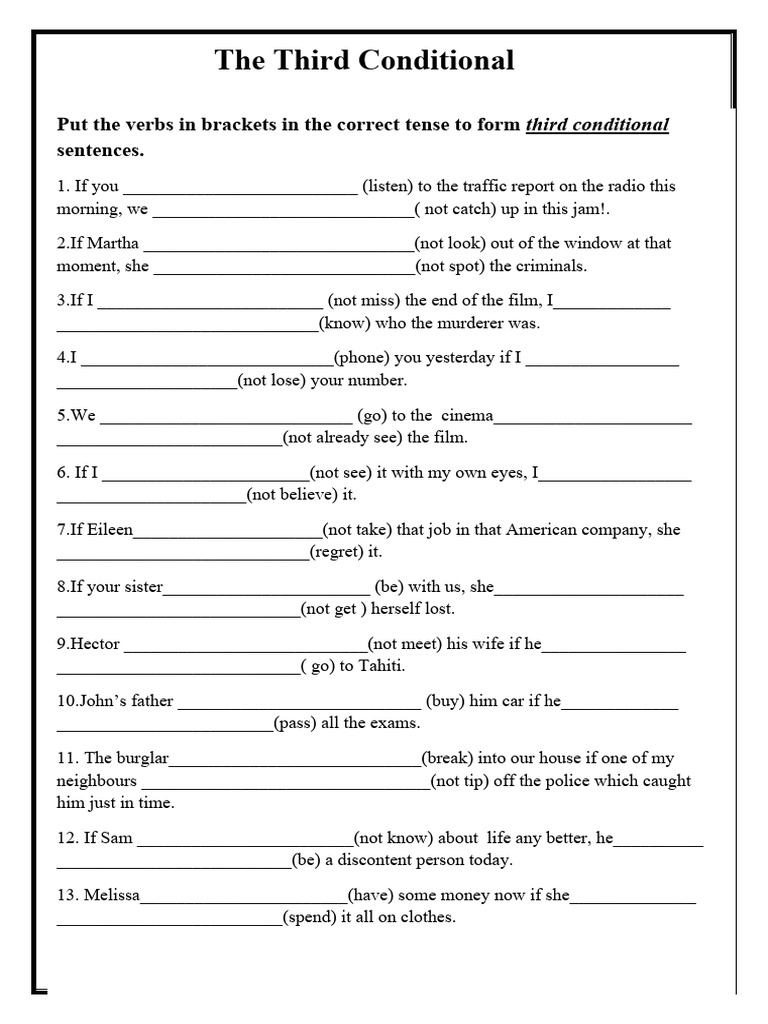 Third Conditional Worksheet Templates Layouts - 108855 | PDF