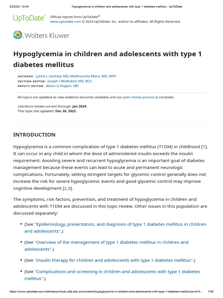 Hypoglycemia in Children and Adolescents With Type 1 Diabetes Mellitus ...