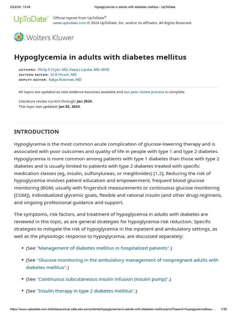 Hypoglycemia in Adults With Diabetes Mellitus | PDF | Hypoglycemia ...