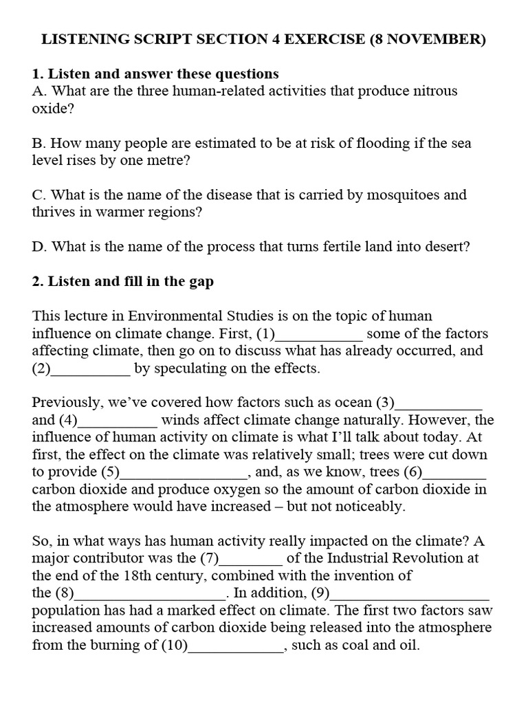 Listening Script Section 4 Exercise | PDF | Science & Mathematics
