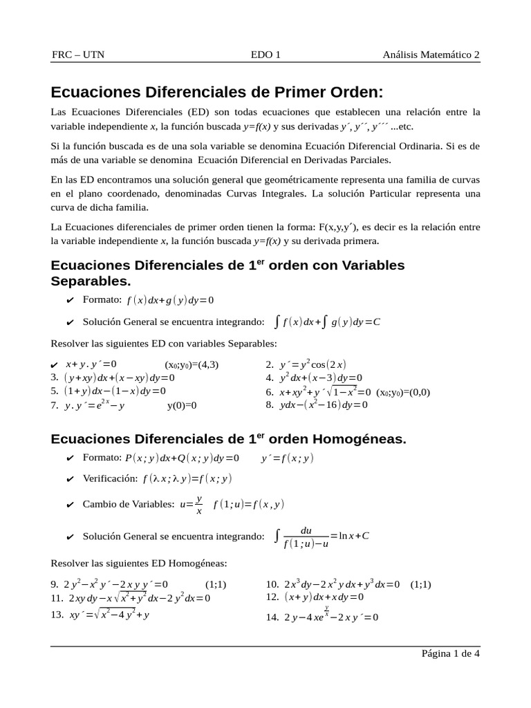 14 - Ecuaciones Diferenciales de Primer Orden | PDF | Ecuaciones ...