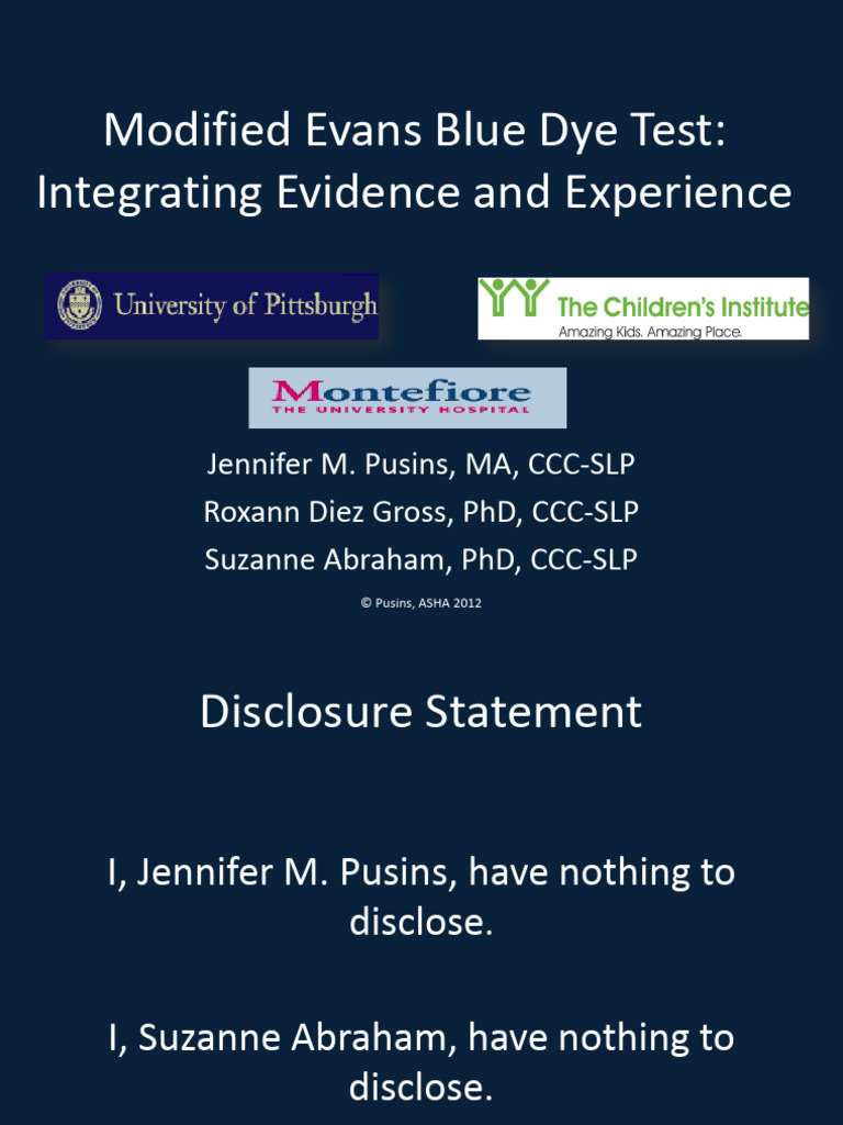 1327 Modified Evans Blue Dye Test Integrating Evidence and Experience ...