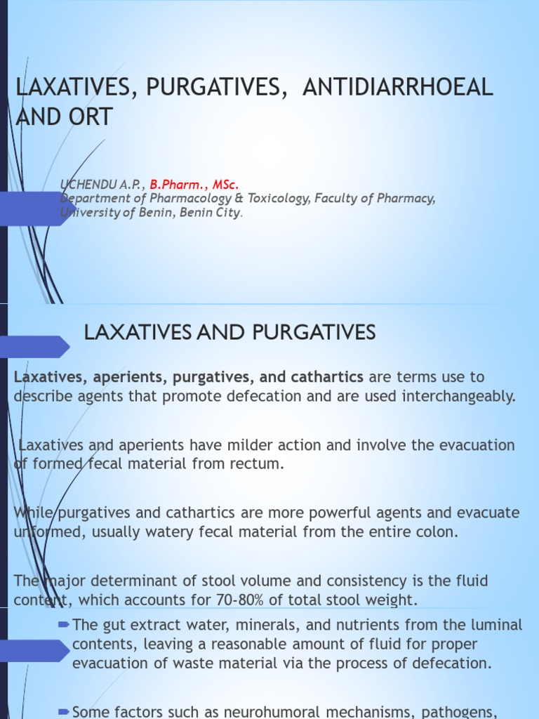 LAXATIVES, PURGATIVES, ANTIDIARRHOEAL AND ORT by UCHENDU A.P. | Download Free PDF | Diarrhea ...