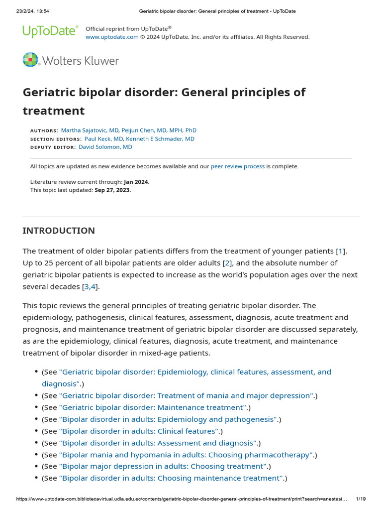 Geriatric Bipolar Disorder - General Principles of Treatment - UpToDate ...
