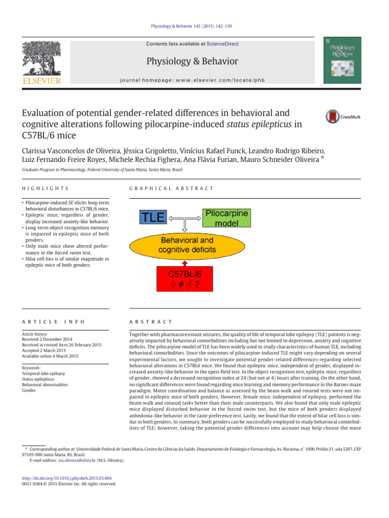 Evaluation of Potential Gender-Related Differences in Behavioral and ...