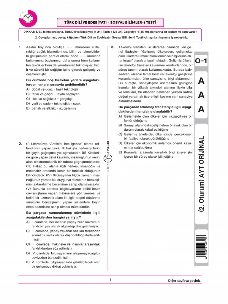 @denemesinavlarim 2024 ORİJİNAL AYT 1 | PDF