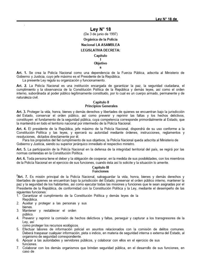 Ley #18 de 3 de Junio de 1997 - Organizacion y Funciones | PDF ...