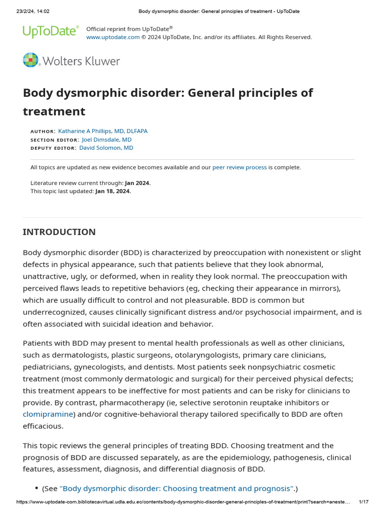 Body Dysmorphic Disorder - General Principles of Treatment - UpToDate | PDF | Mental Disorder ...