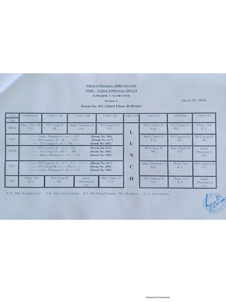 Third Year Time Table | PDF