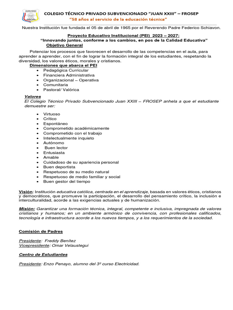 Informaciones Generales Colegio Juan Xxiii 2023 | PDF | Desarrollo ...