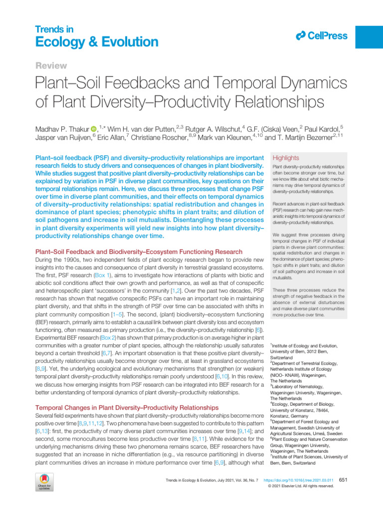 Plant-Soil Feedbacks and Temporal Dynamics | PDF | Ecology | Biodiversity