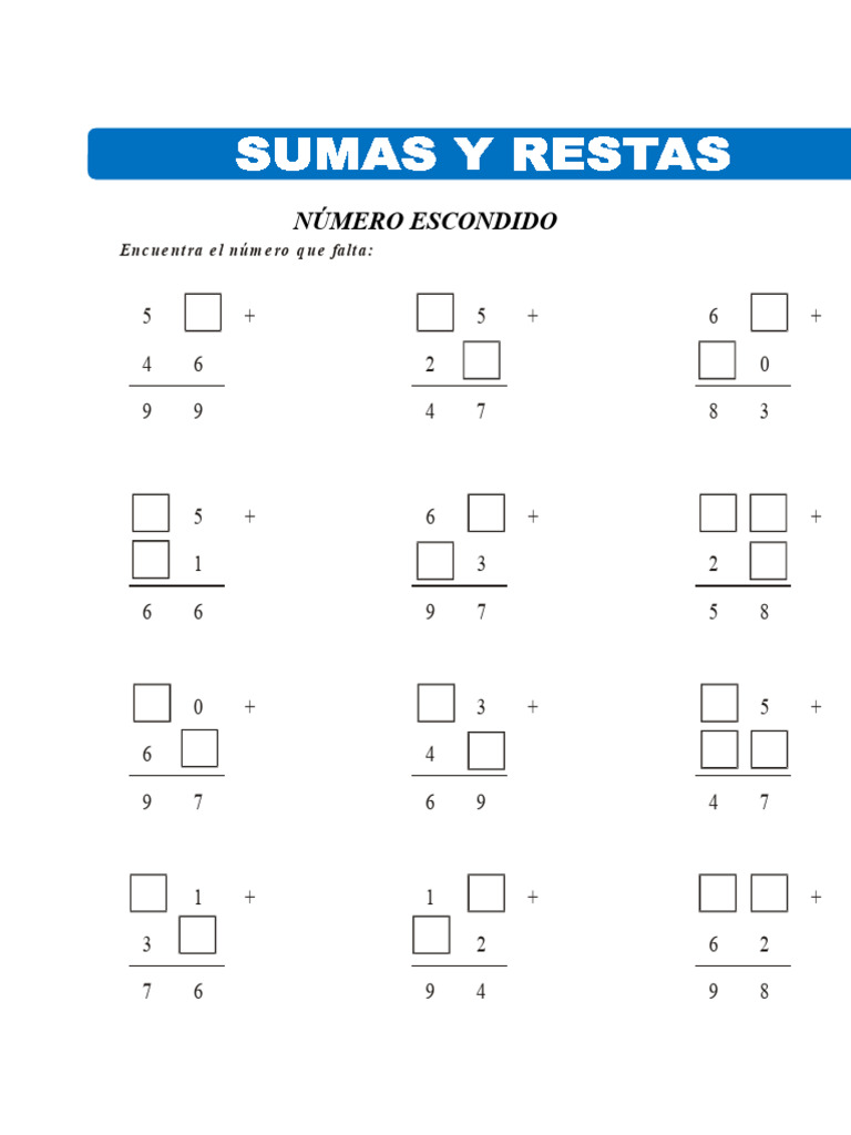 Número Escondido (C) 1 Sumas y Restas. | PDF